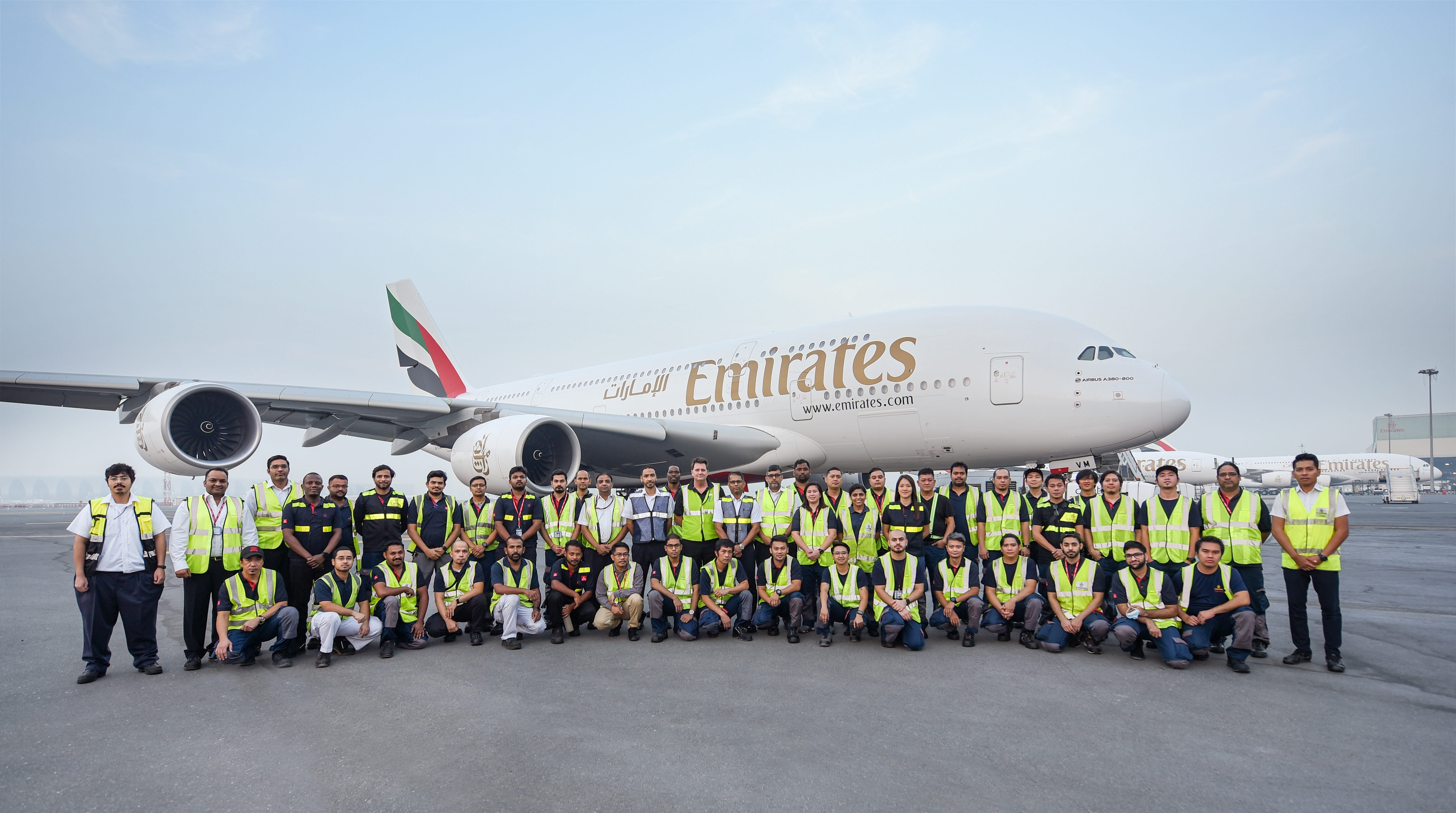 First Emirates A380 rolls in for full cabin